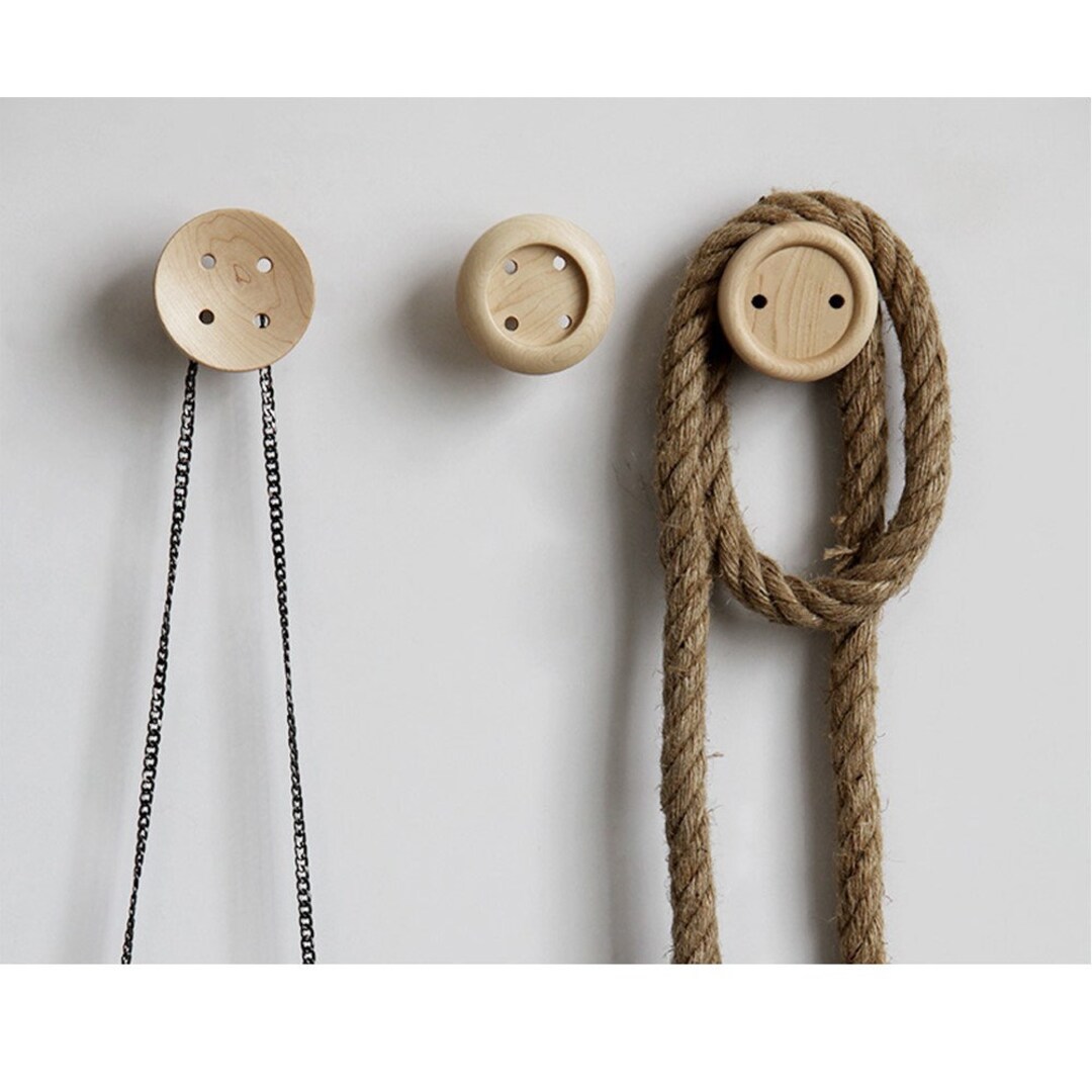 Natural Wooden Minimalist Decorative Fabric Buttons Design Single Wall ...