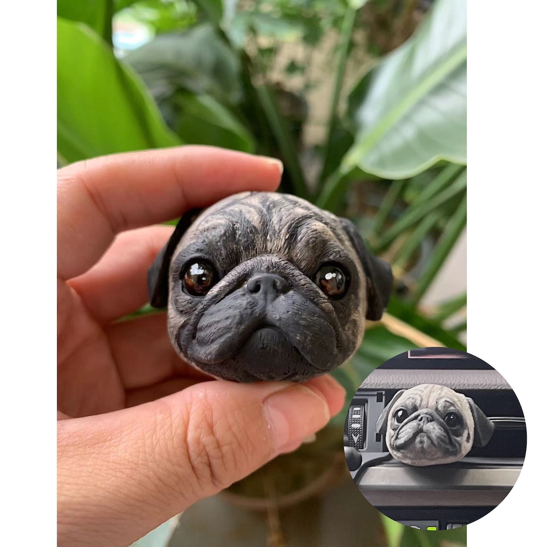 Pug Realistic 3D Sculpture Portrait, Car AC Vent Clip Aromatherapy ...