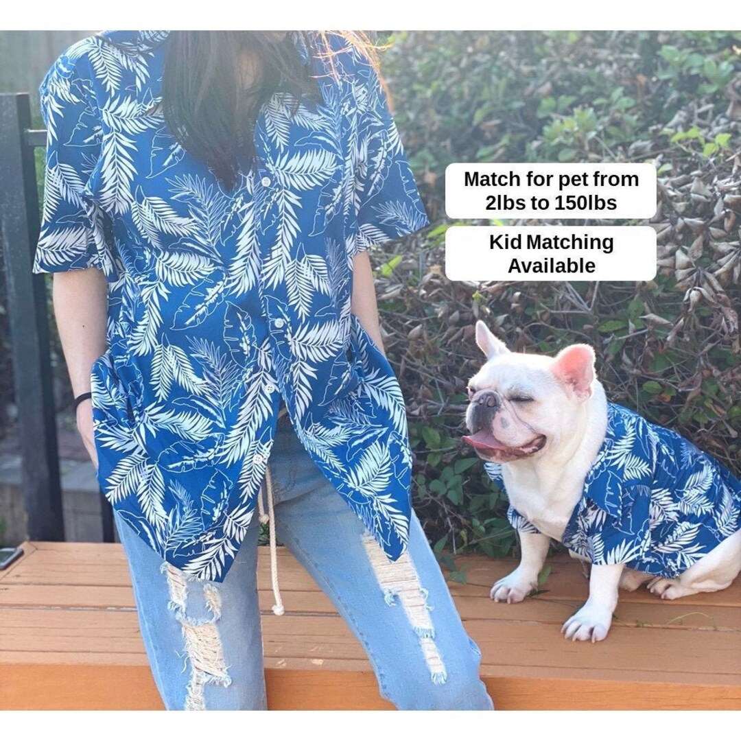 Matching Pet Dog Cat Owner Set, Summer Blue Tropical Plant Leaves Print ...