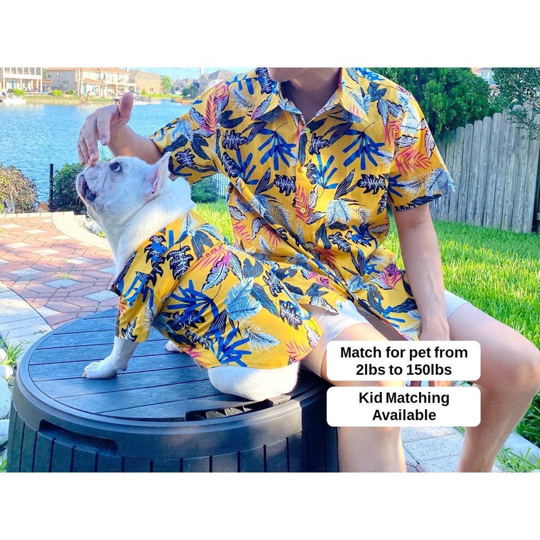 Matching Pet Dog Cat Owner Set, Mustard Yellow Tropical Flora Print ...