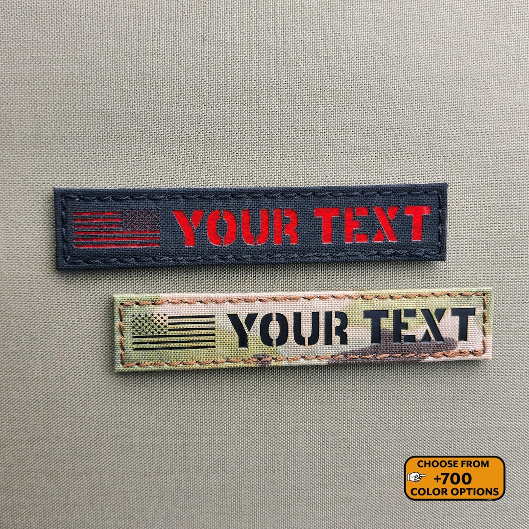 Custom Name Tape 1″x5″ Your Text With USA America Flag Lasercut Patch ...