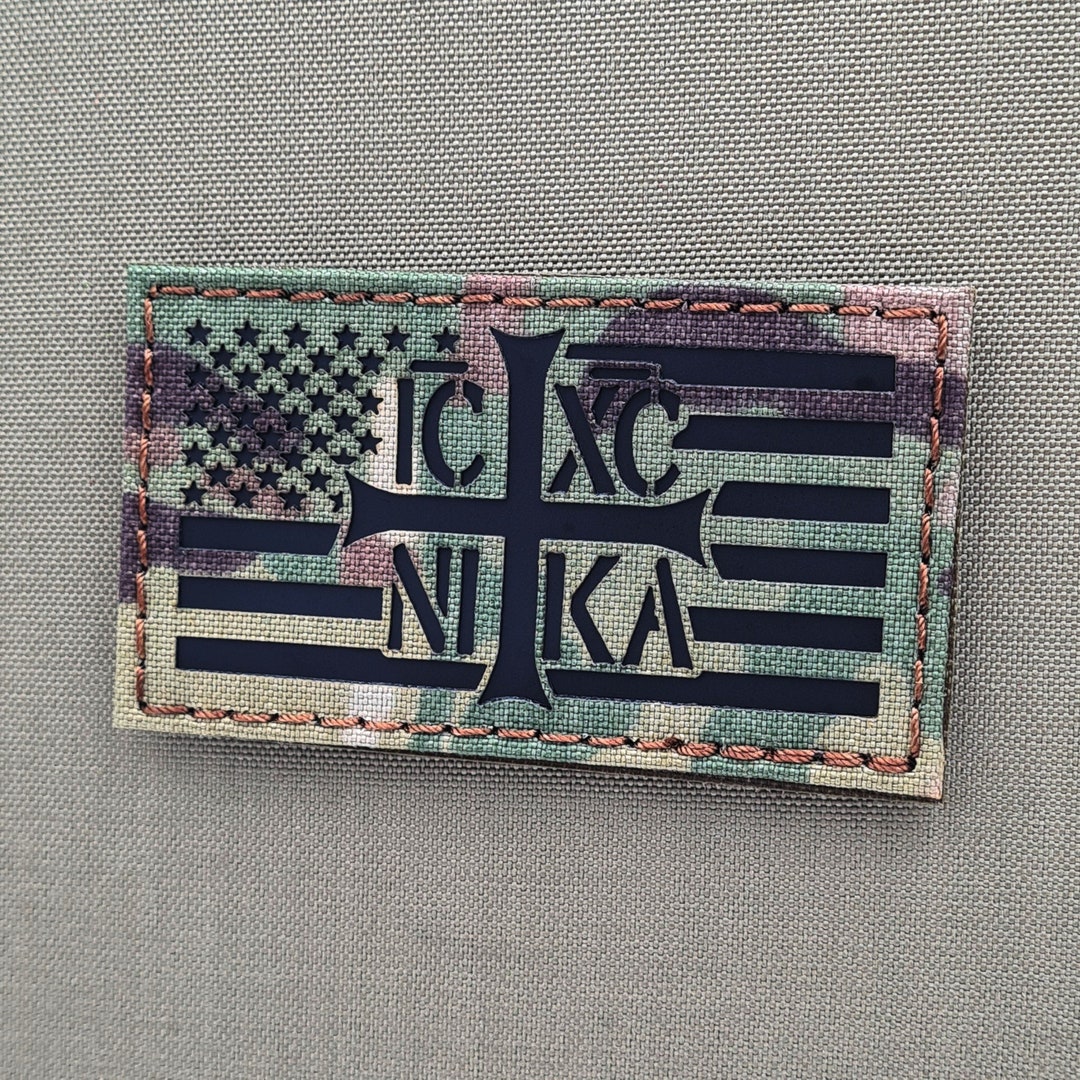 ICXC NIKA USA Flag Christogram Cross Orthodox 2"x3.5" Laser Cut Patch ...
