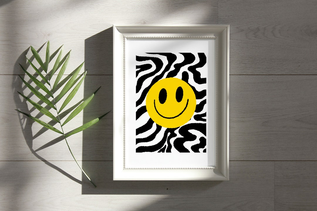Funny Smiley Print, Rave Club Poster, Retro Design Art Print, Smiley ...