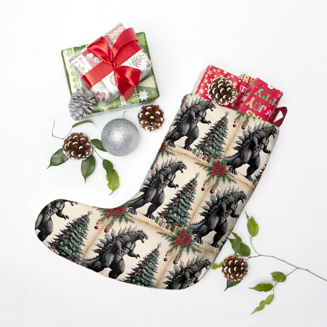 Vintage Christmas Stocking, Godzilla Xmas Stocking, Dad Teen Boy Gift ...