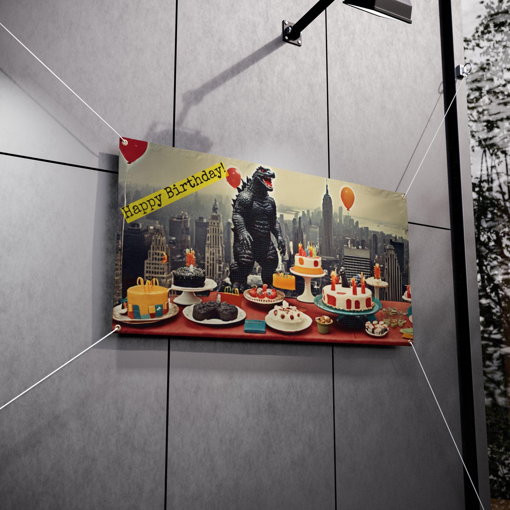 Vintage Godzilla Theme Birthday Backdrop, Funny Cool Godzilla Themed ...