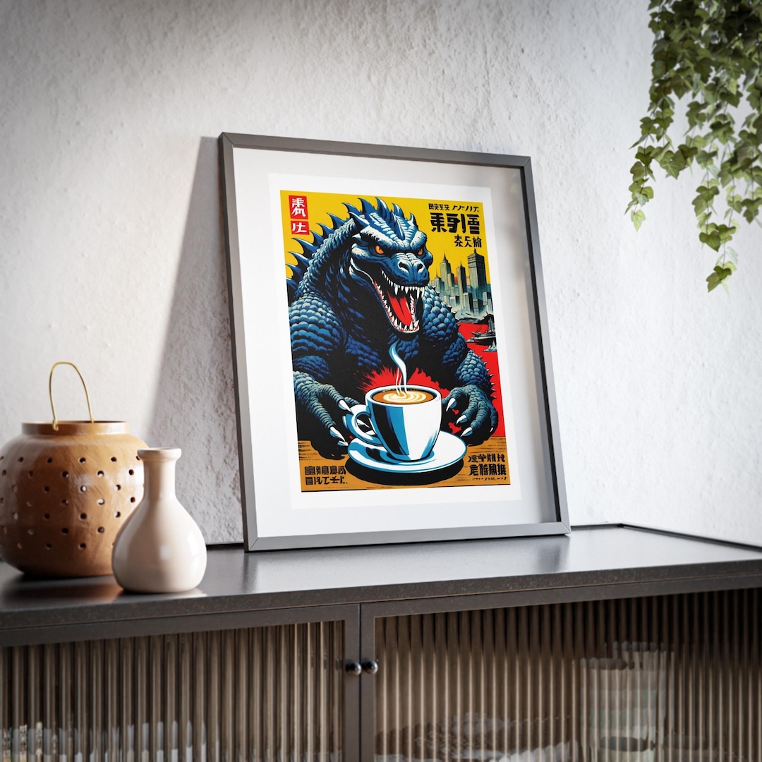 Godzilla Espresso Barista Wall Art Poster Print, Vintage Japanese Comic ...