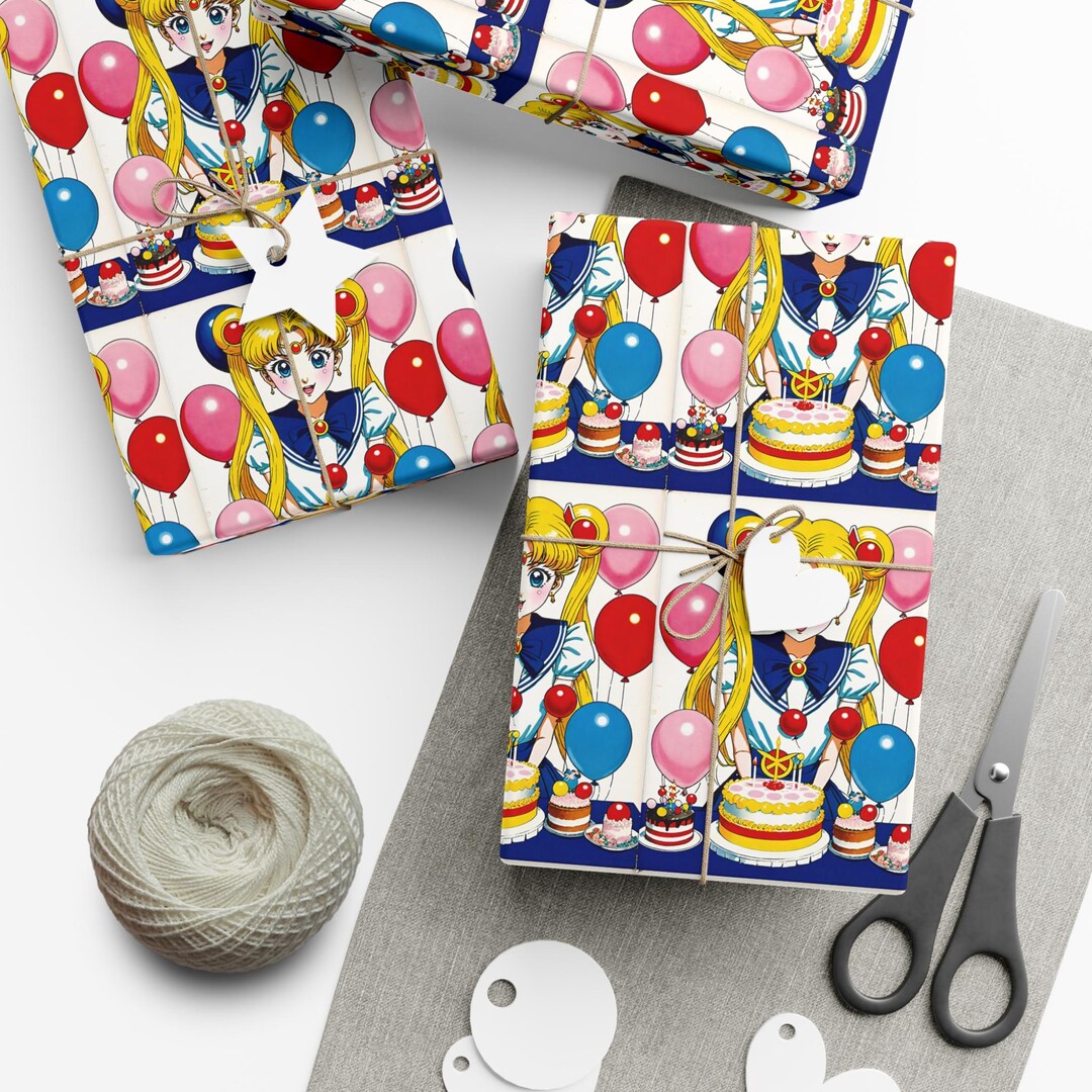 Wrapping Paper, Anime Girl Birthday Gift Wrap, Vintage Manga ...