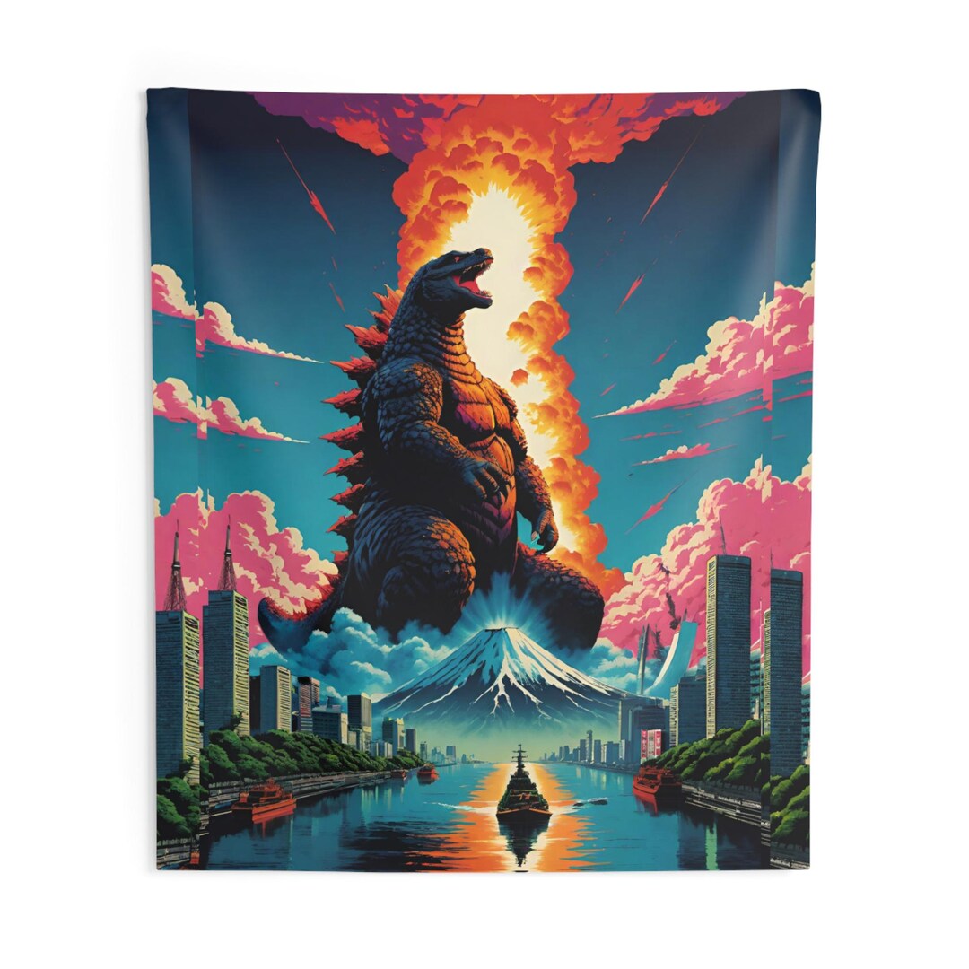 Godzilla Nuclear Tokyo Wall Tapestry, Fantasy Anime Bedroom Decor ...