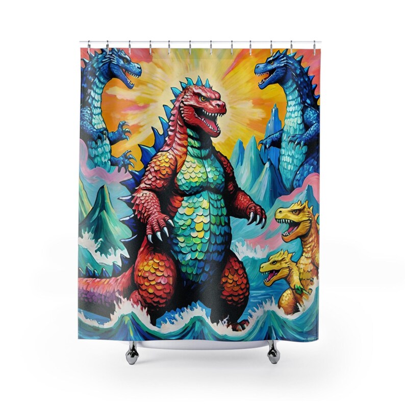 Rare Red Godzilla Traditional Japanese Style Shower Curtain 71x74 ...