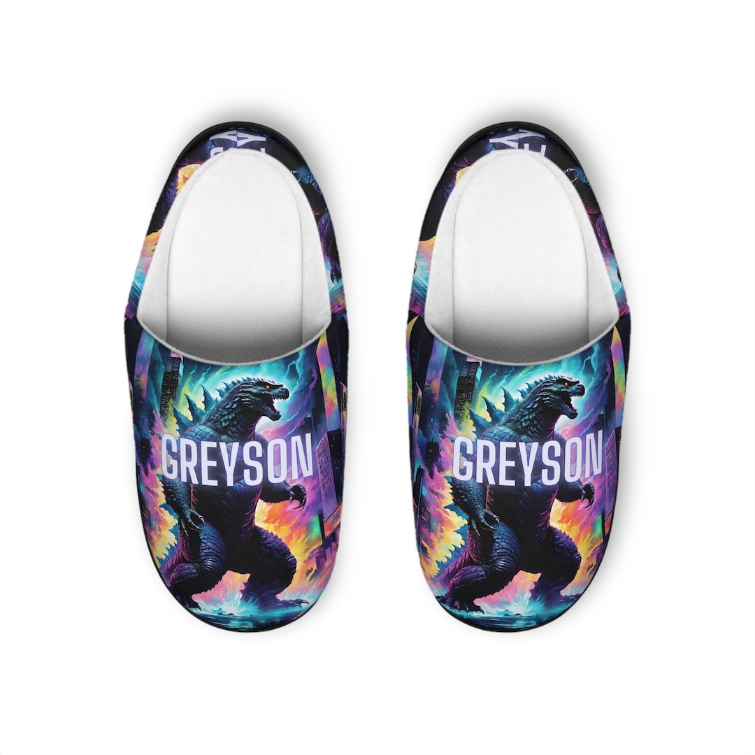 Godzilla Slippers, Personalized Men's Indoor Slippers With Custom Name ...