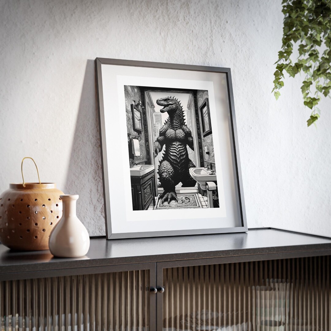 Godzilla Bathroom Art Print, Bath Art, Japanese Kaiju Vintage Decor ...