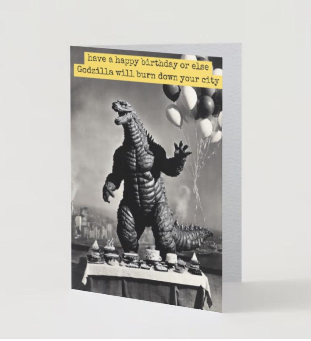 Digital Download Godzilla Happy Birthday Card, Funny Birthday Card ...