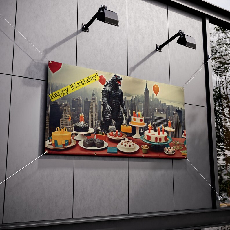 Vintage Godzilla Theme Birthday Backdrop, Funny Cool Godzilla Themed ...