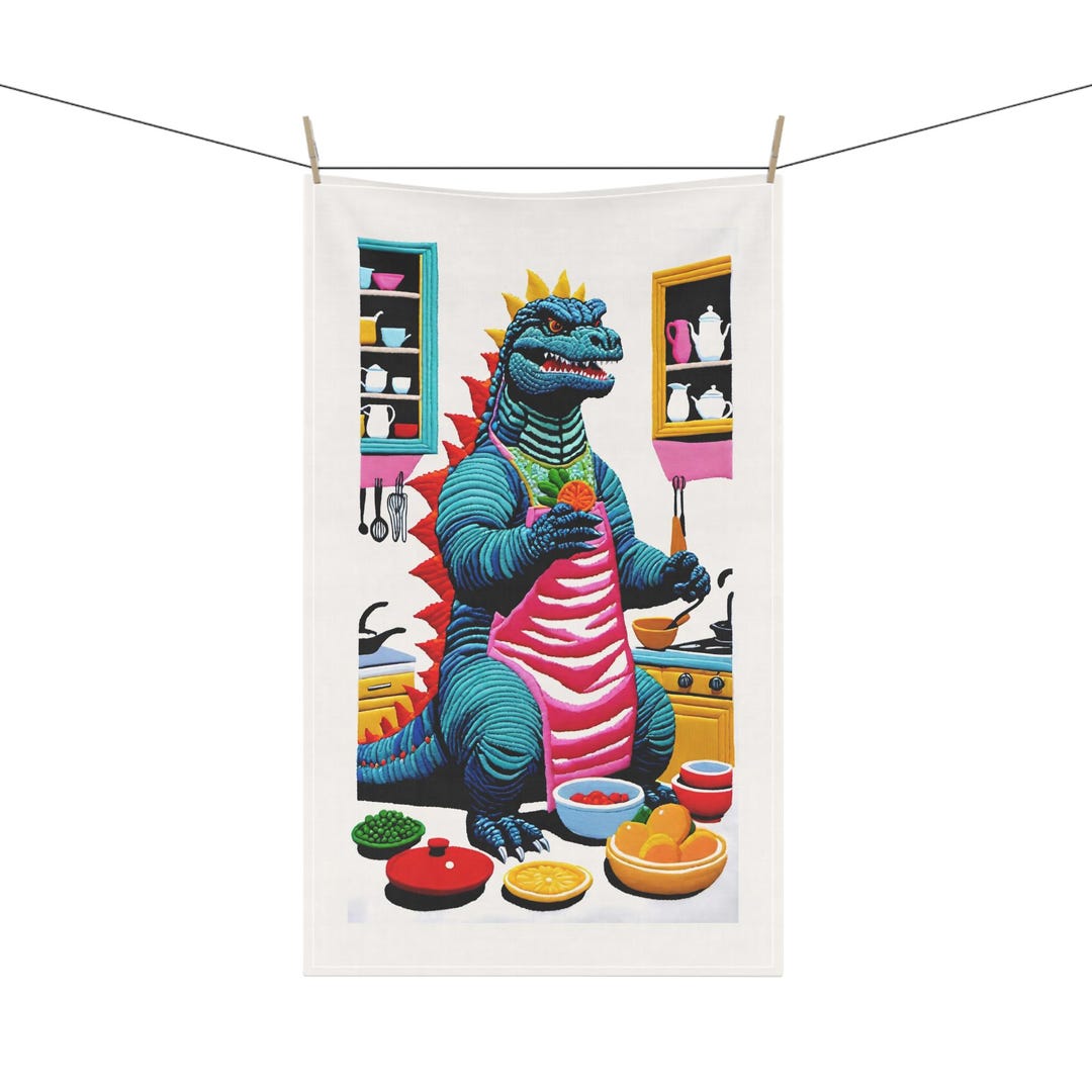Domesticated Godzilla Tea Towels cotton, Poly, Housewarming Gift ...