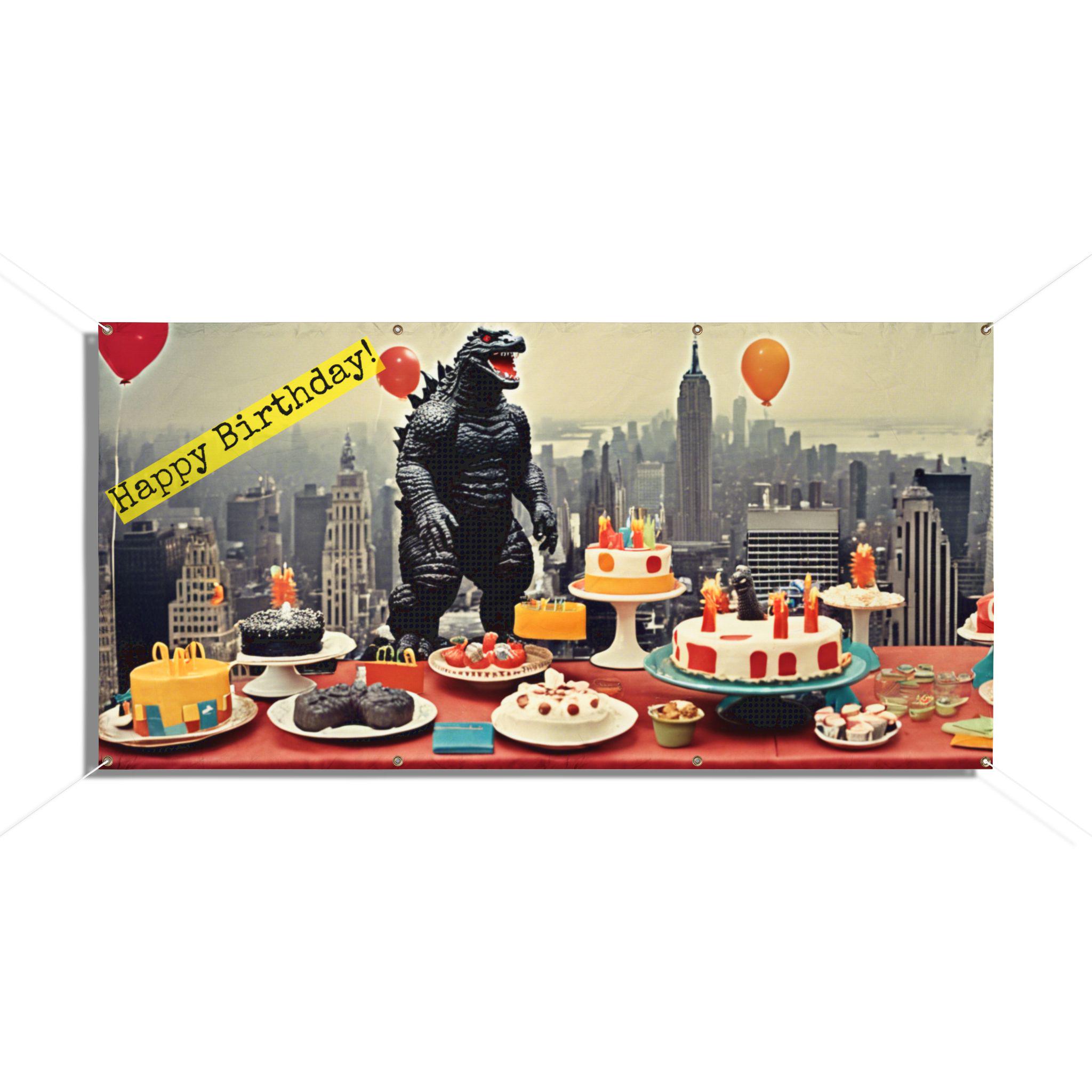 Vintage Godzilla Theme Birthday Backdrop, Funny Cool Godzilla Themed ...