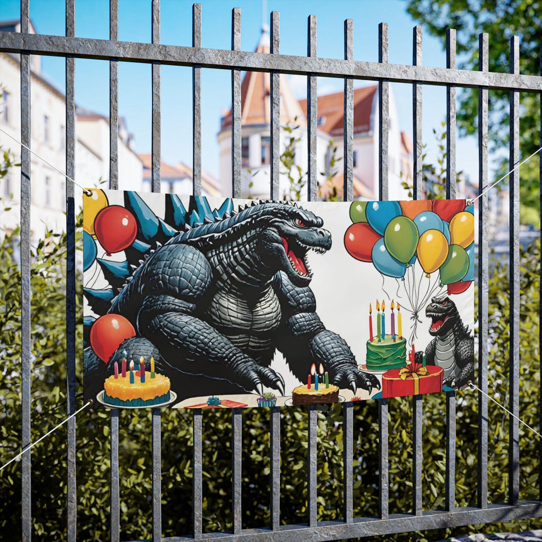 Godzilla Birthday Backdrop, Birthday Party Decoration, Custom Art Anime ...