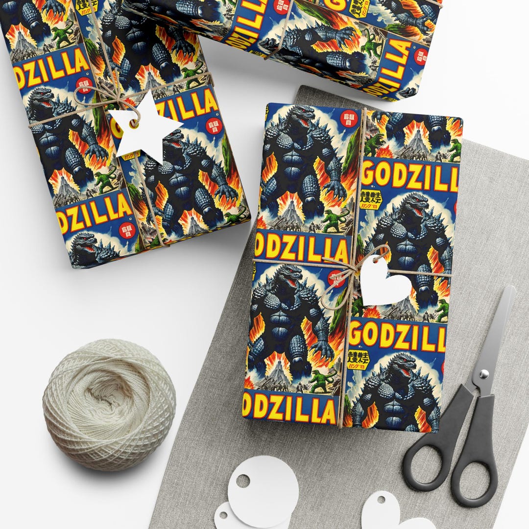Godzilla Gift Wrap Paper, Vintage Godzilla Wrapping Paper, Birthday ...