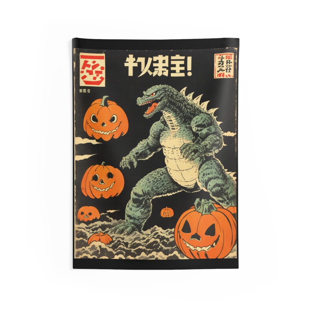 Godzilla Comic Book Tapestry, Halloween Wall Art, Vintage Japanese Wall ...