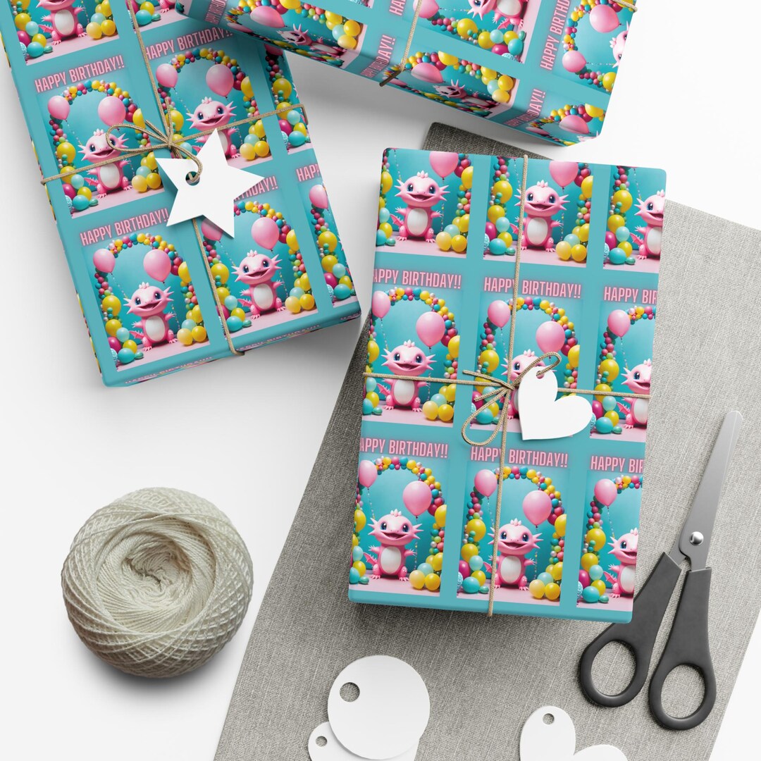 Wrapping Paper, Axolotl Birthday Gift Wrap, Anime Pet Decorations ...