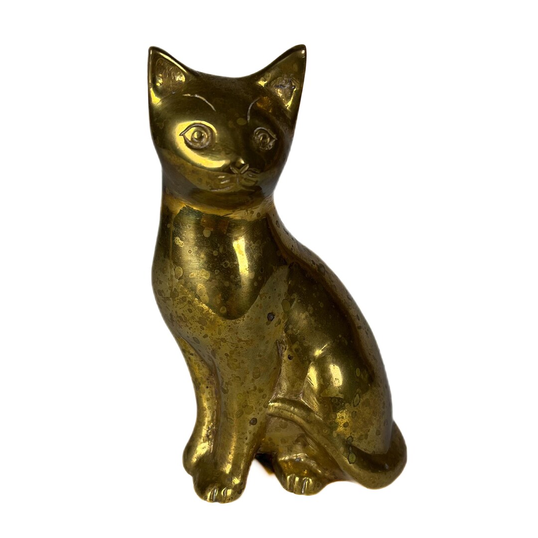 Brass Cat Figurine, Vintage Brass Cat Sculpture, Animal Decor, Cat ...