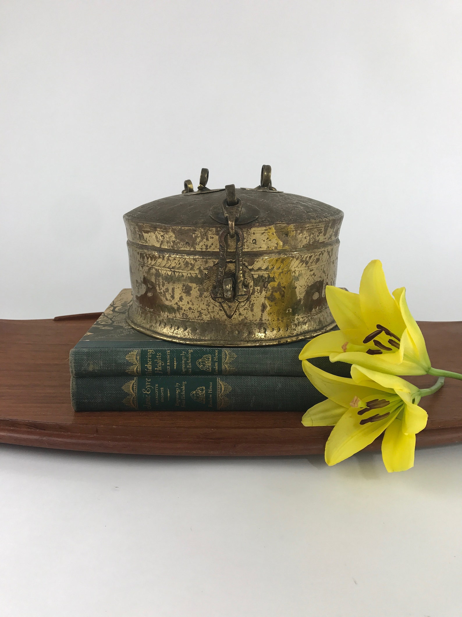 Hinged Brass Box, Chapati Box, Brass Betel Box, Etched Brass, Hammered ...