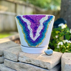 8” Glitter Geode Planter |succulent Planter| Crystal Decor Flower Pot ...