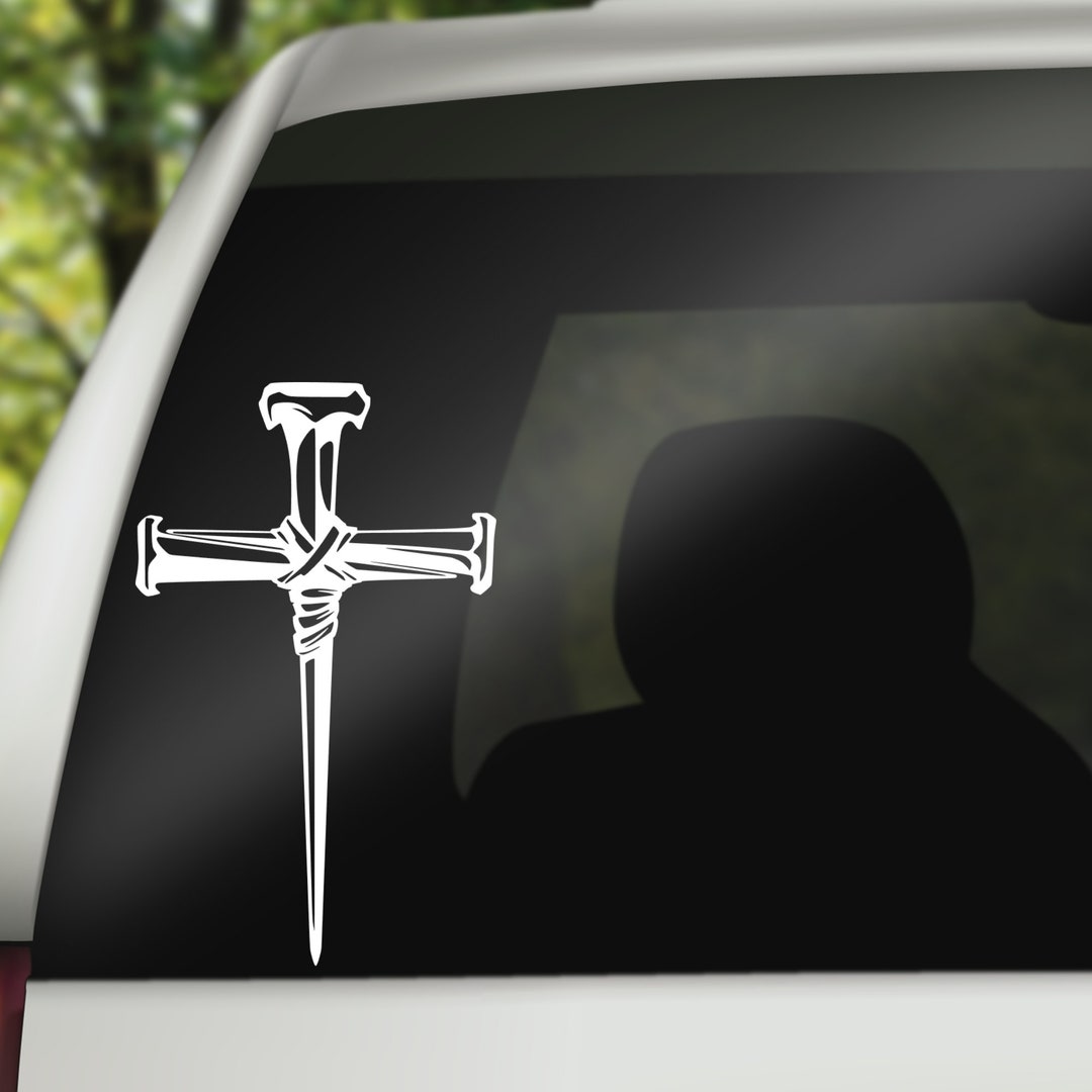 Cross and Nails Decal, Religious Cross Decal, Custom Cross Sticker ...