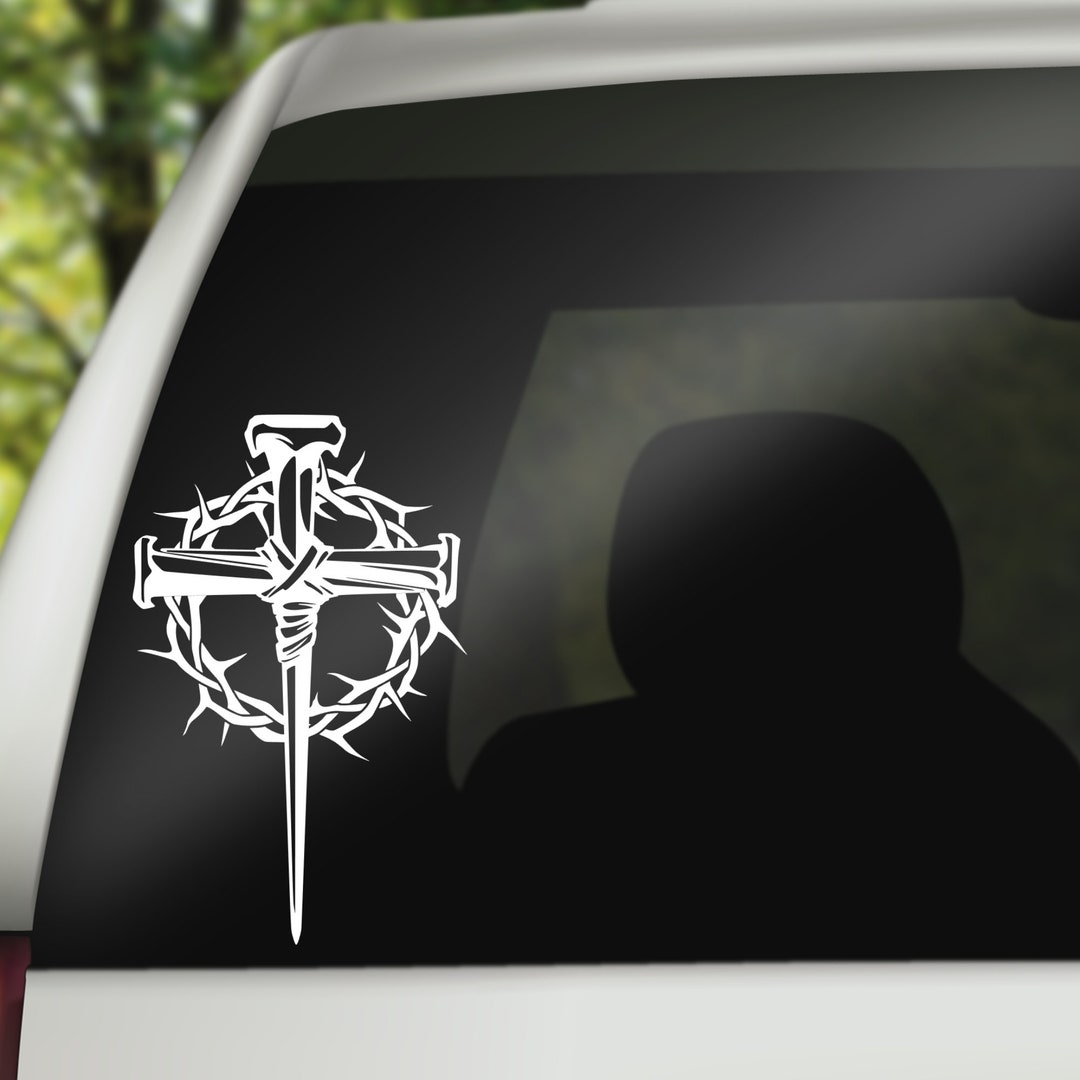 Cross and Nails Crown of Thorns Decal, Religious Cross Decal, Custom Cross Sticker, Three Nails ...