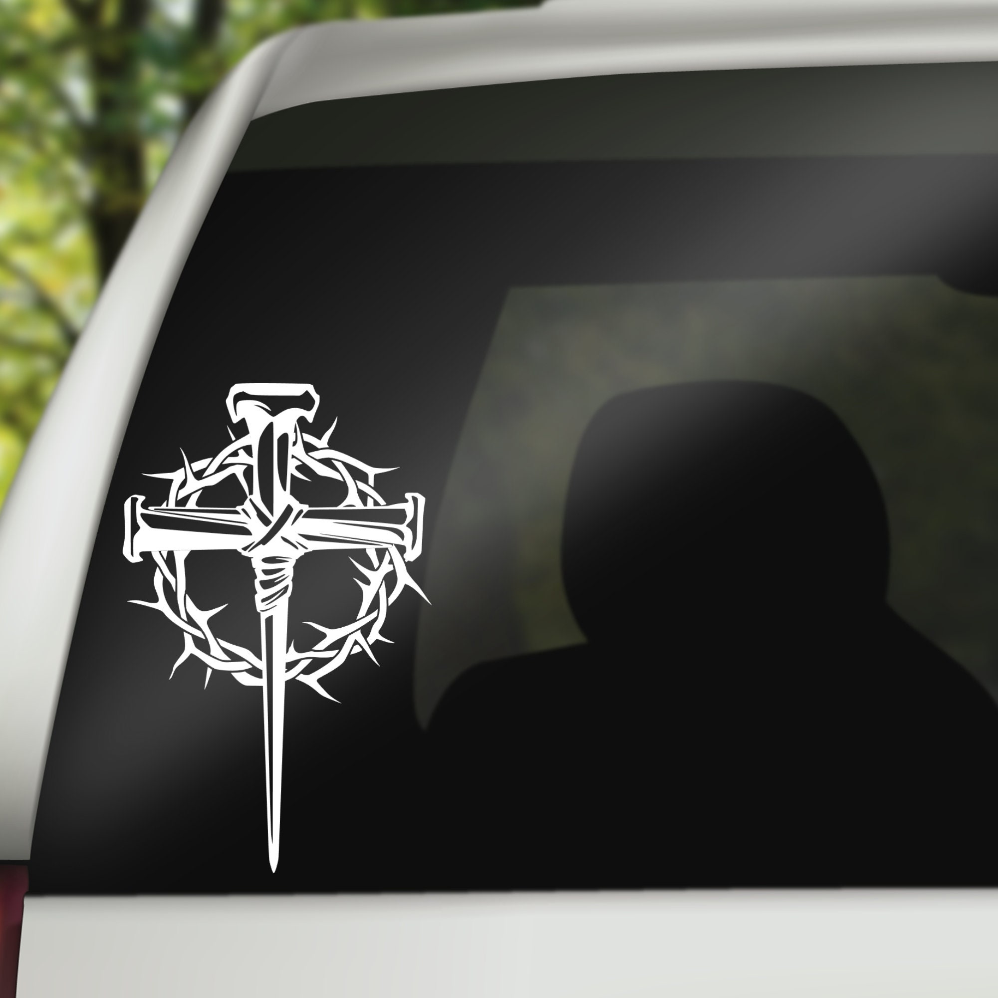 Cross and Nails Crown of Thorns Decal, Religious Cross Decal, Custom ...