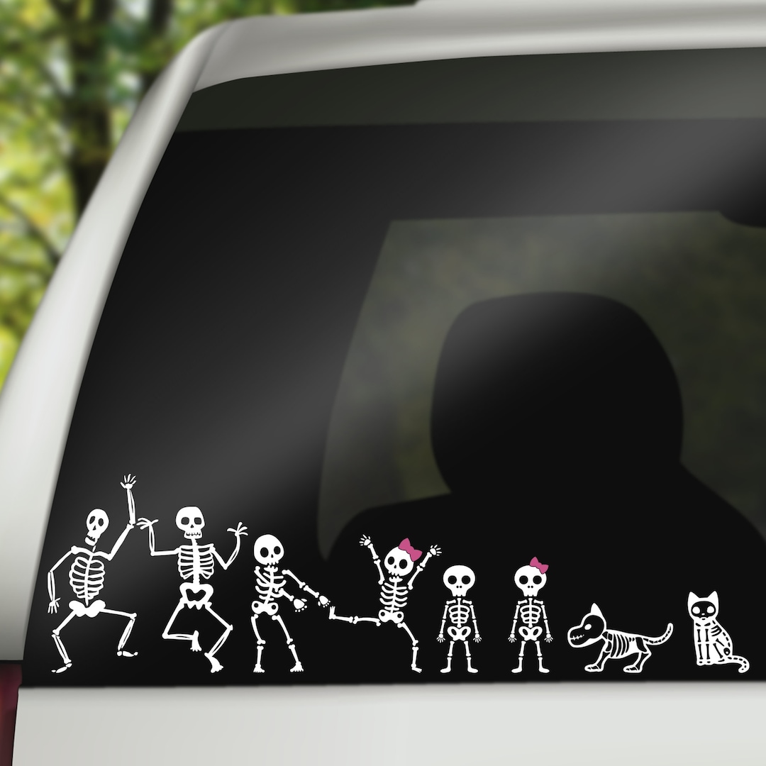 Skeleton Family Decal, Custom Family Car Decal, Dog Skeleton Sticker ...