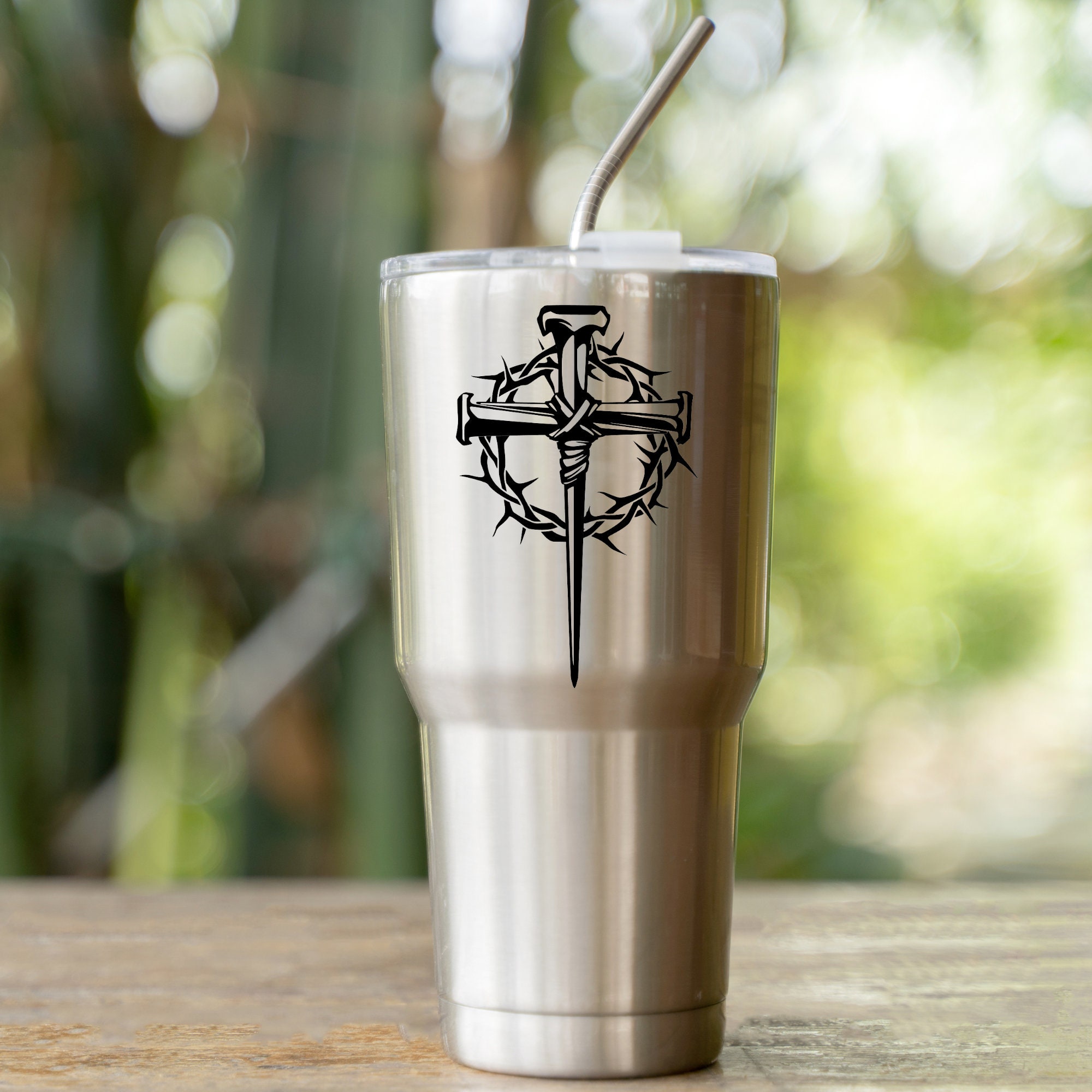 Cross and Nails Crown of Thorns Decal, Religious Cross Decal, Custom ...