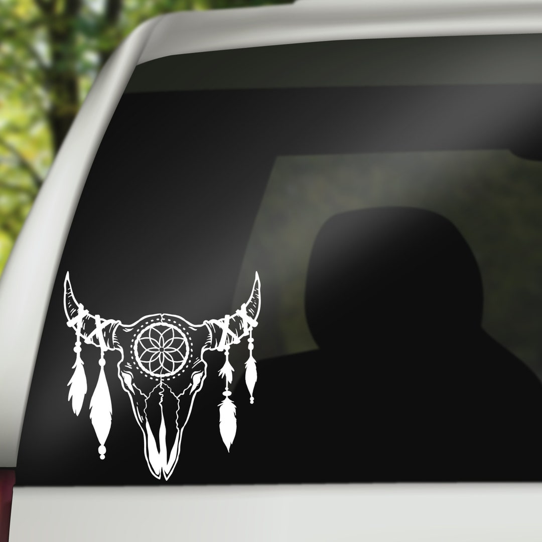 Cow Skull Car Decal, Boho Cow Skull, Skull Feather Sticker, Western Cow ...