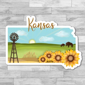 Kansas State Sticker, Hand Drawn Design, Wheat Sunflowers, Matte ...