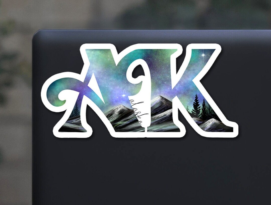 Alaska Abbreviation State Sticker, Hand Drawn, Aurora Snow Mountains ...