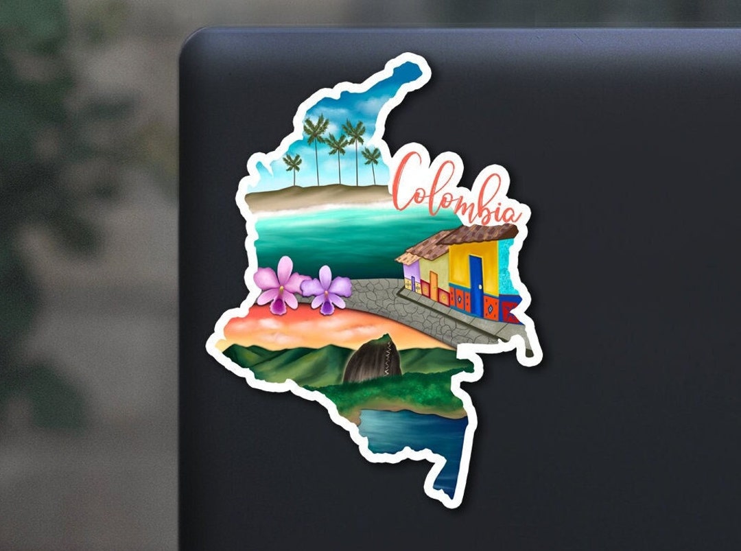 Columbia Sticker, Hand Drawn Design, El Penon De Guatape, Beach, Matte ...