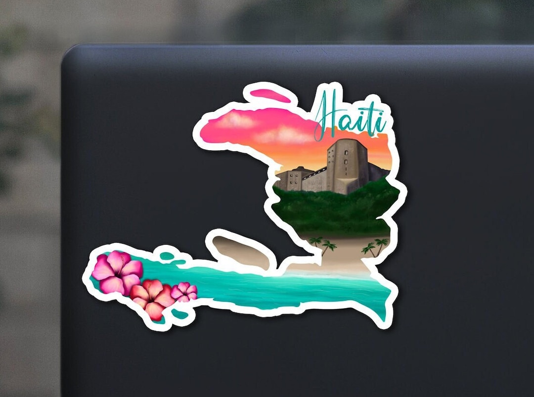 Haiti Sticker, Hand Drawn Design, Beach and Citadelle Laferrière, Matte ...