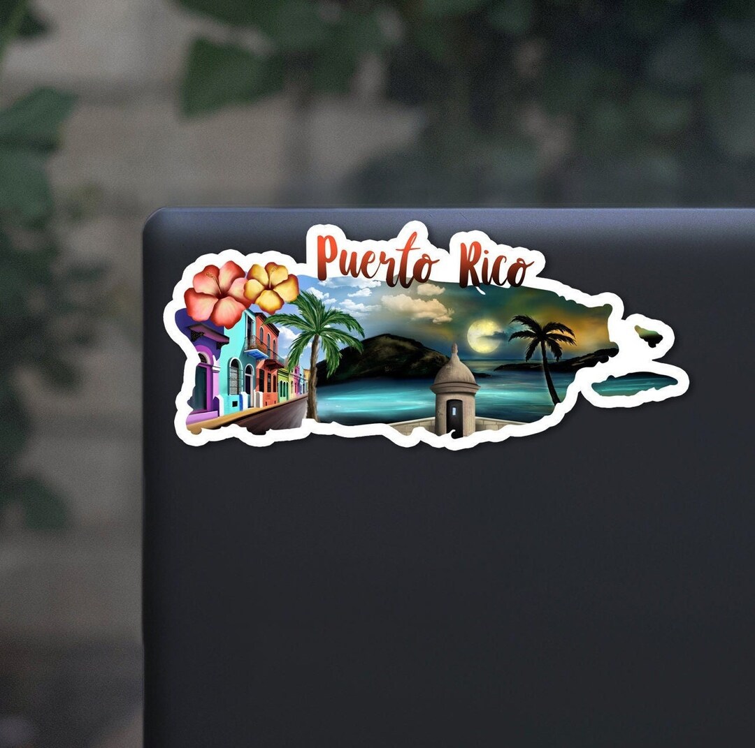 Puerto Rico Sticker, Hand Drawn Design, Bioluminescence Bay, Palm Trees ...