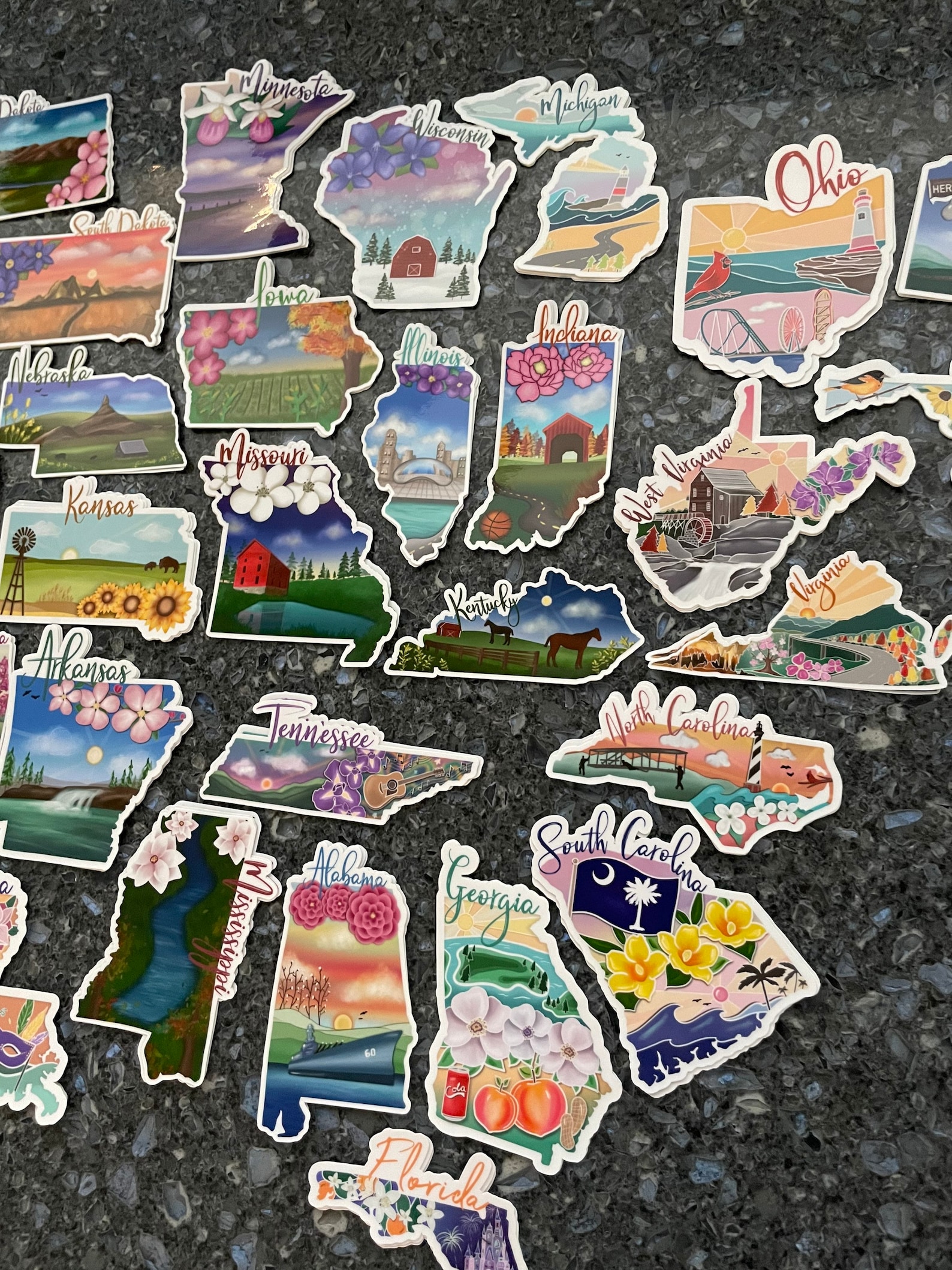 All 50 State Stickers, 3 Inches, One of Each, Hand Drawn Designs, Matte ...