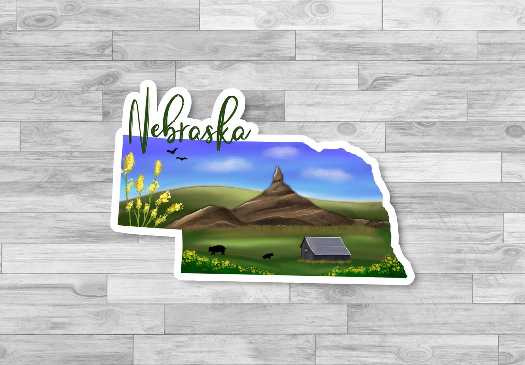 Nebraska Sticker, Hand Drawn Design, Flowers Mountains, Matte Laminated ...