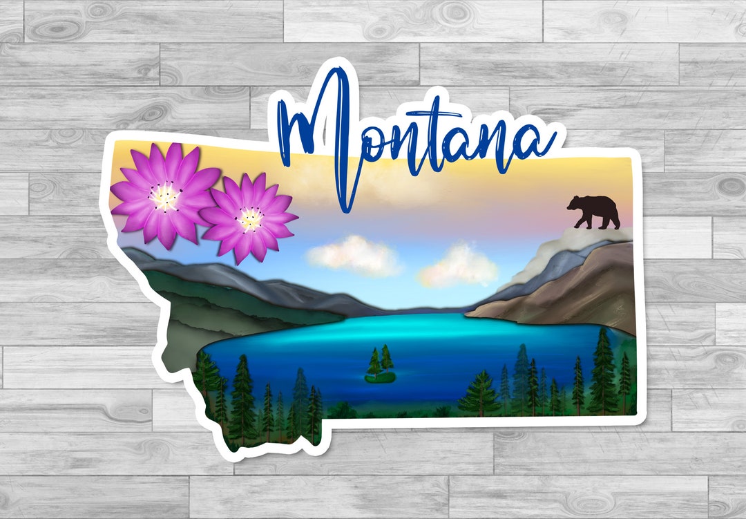 Montana State Sticker, Hand Drawn Design, Mountains, Matte Laminated ...