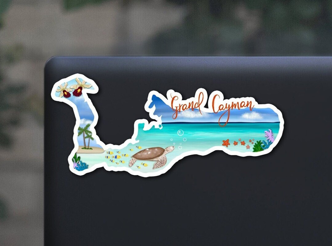 Grand Cayman Sticker, Hand Drawn Design, Scuba Ocean, Matte Laminated ...