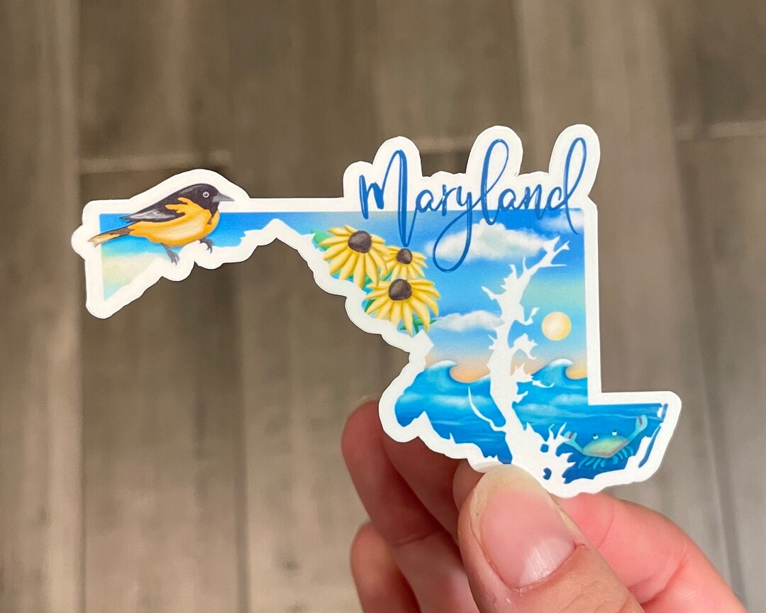 Maryland State Sticker, Beach Flowers, Hand Drawn Design, Matte ...