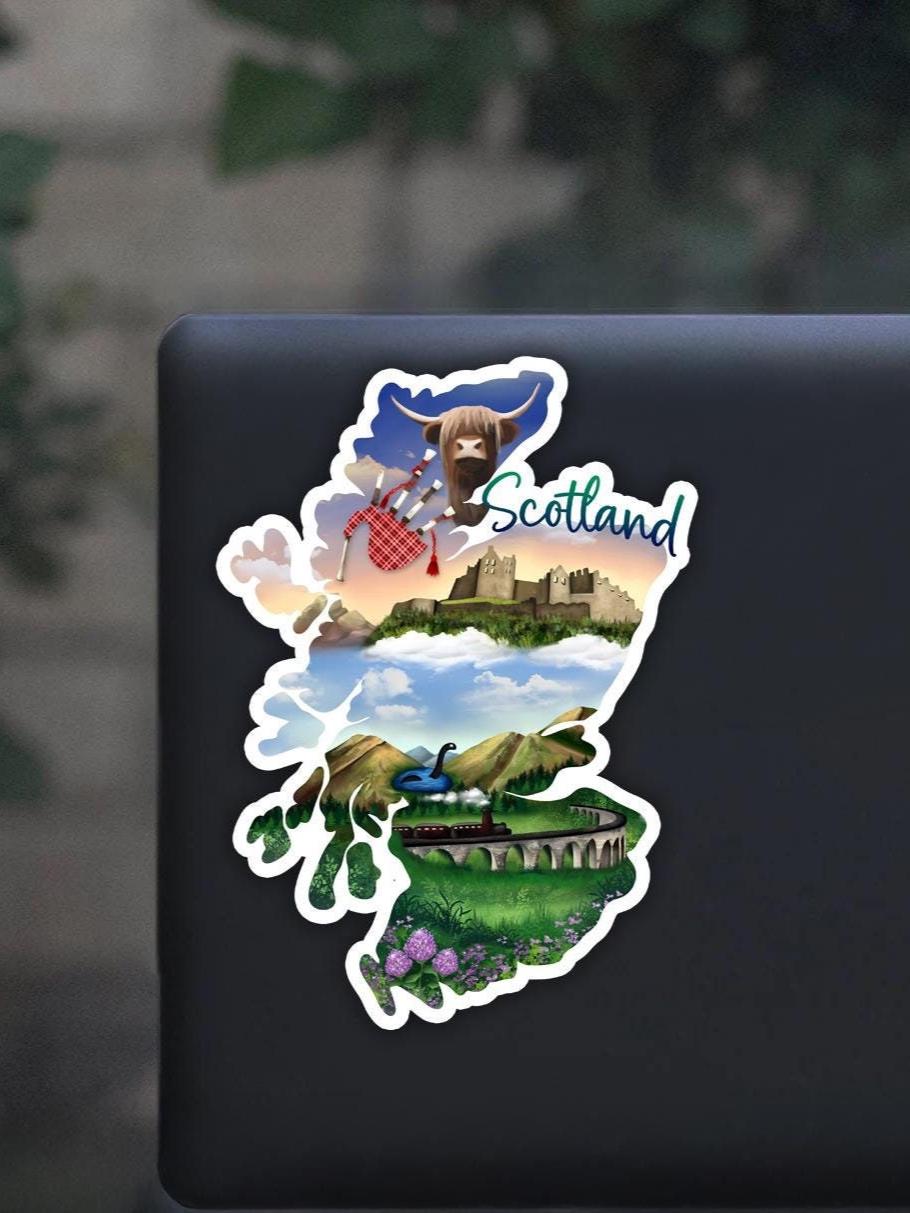 Scotland Sticker, Hand Drawn Design, Loch Ness, Mountains, Matte ...