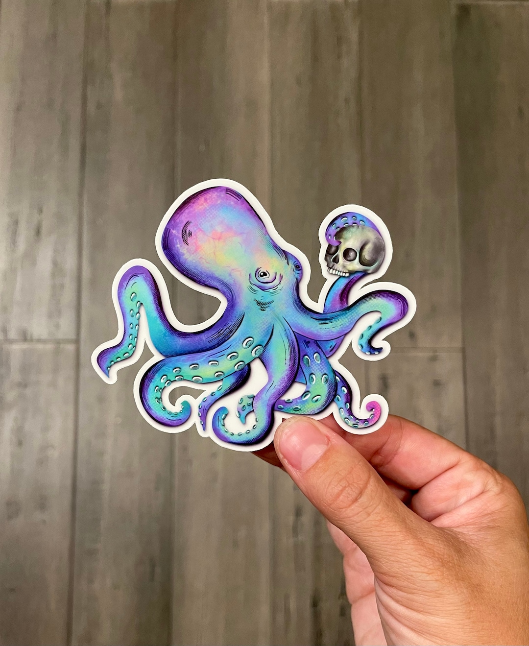 Colorful Rainbow Octopus Skull Sticker, Halloween, Matte Laminated ...