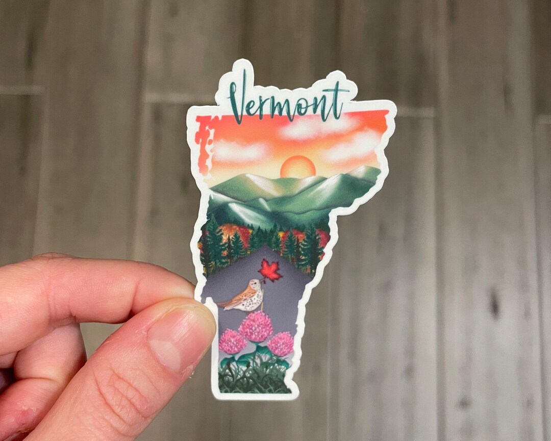 Vermont Sticker, Hand Drawn Design, Snow Mountains, Matte Laminated ...