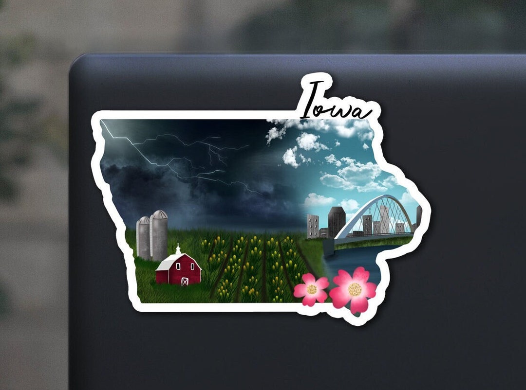 Iowa State Sticker, Hand Drawn Design, Corn Flowers, Matte Laminated ...