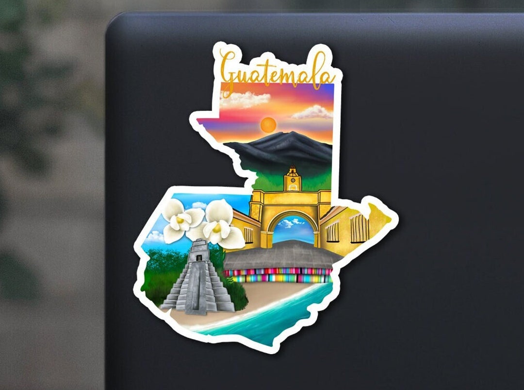 Guatemala Sticker, Hand Drawn Design, Antigua, Beach, Volcano ...