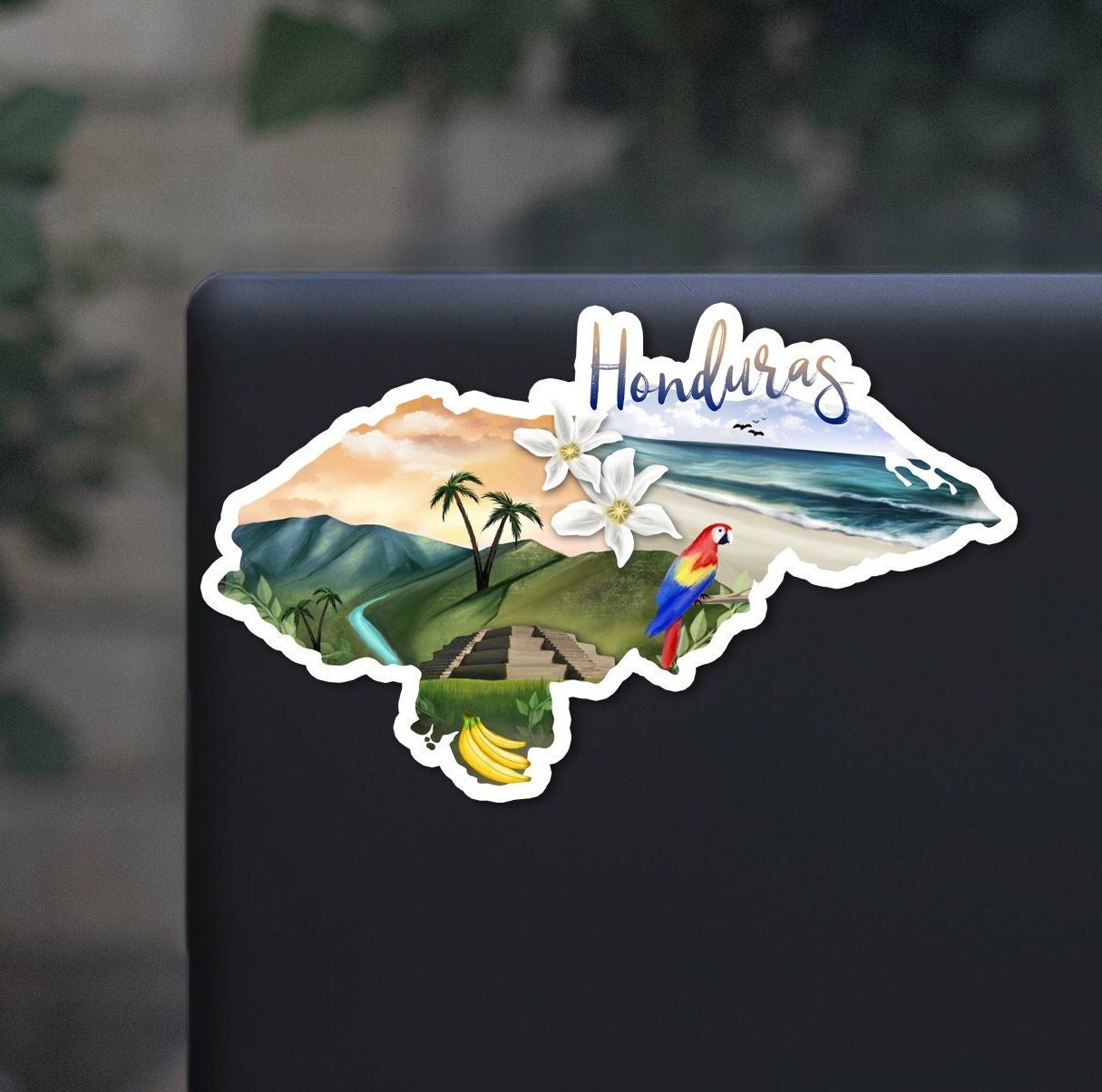 Honduras Sticker, Hand Drawn Design, Central America, Palm Trees Beach ...