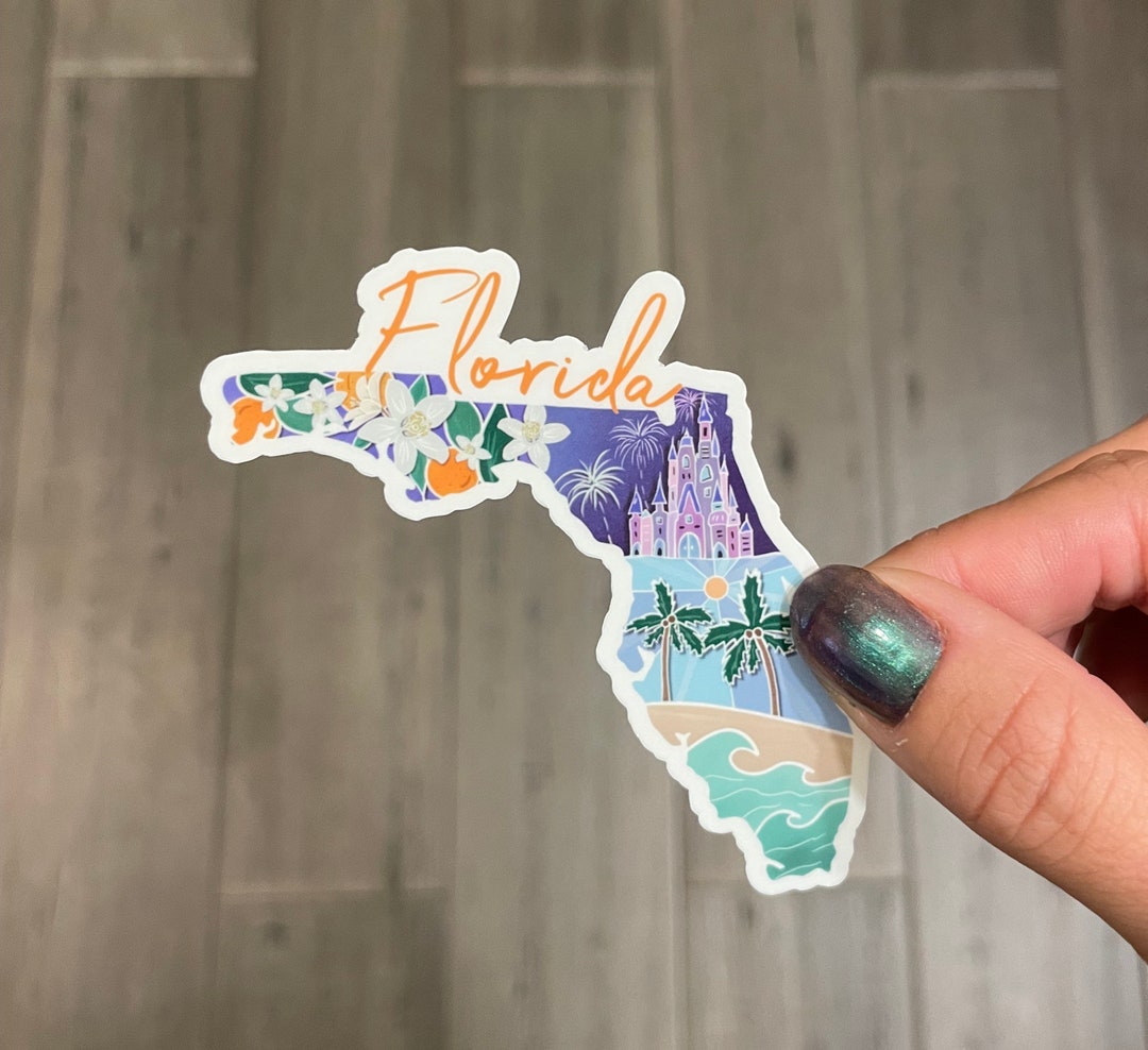 Florida State Sticker, Hand Drawn Design, Oranges Flowers, Castle ...