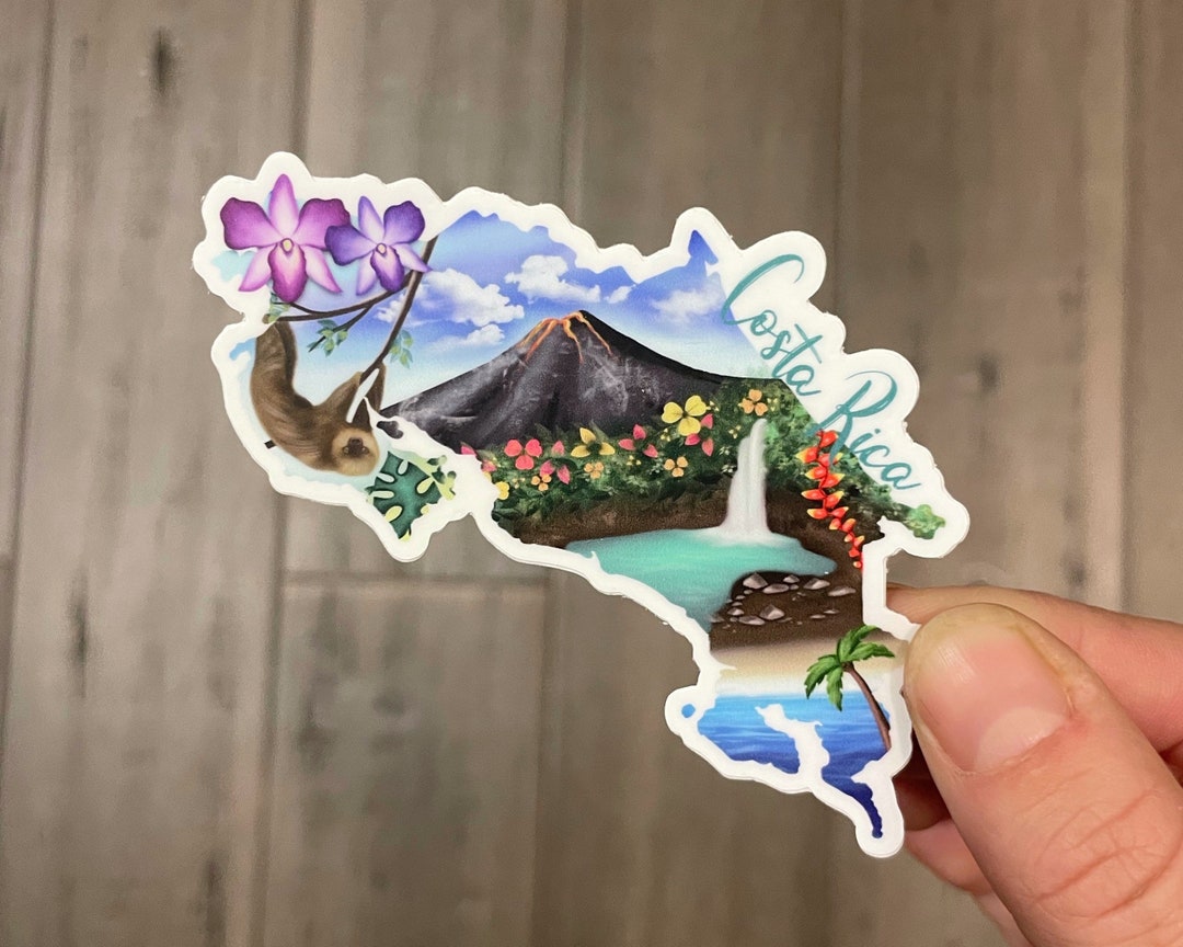 2 Costa Rica Stickers Hand Drawn Design Sloth Arenal - Etsy